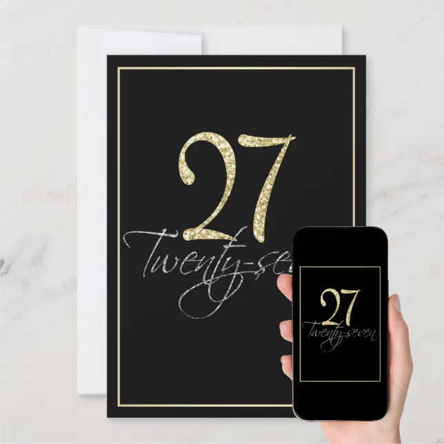 Formal Silver Black and Gold 27th Birthday Party Invitation | Zazzle
