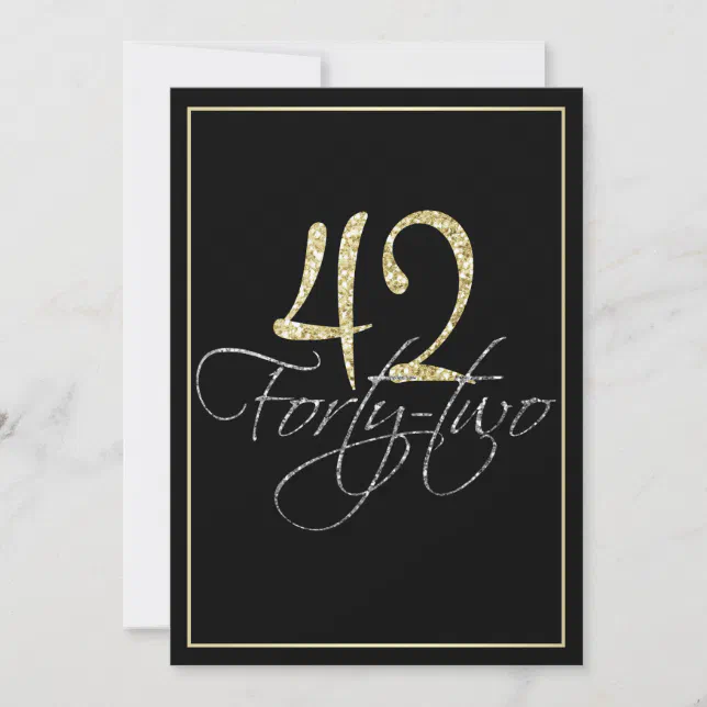Formal Silver Black and Gold 42nd Birthday Party Invitation | Zazzle