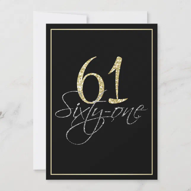 Formal Silver Black and Gold 61st Birthday Party Invitation | Zazzle