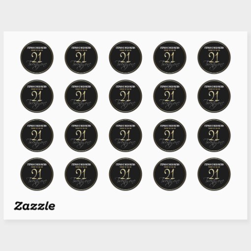 Formal Silver, Black & Gold 21st Birthday Party Classic Round Sticker ...