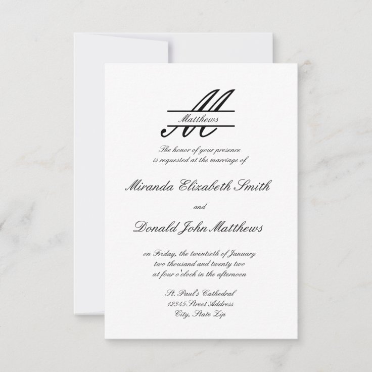 Formal Simple Elegant - 3x5 Wedding Invitation | Zazzle