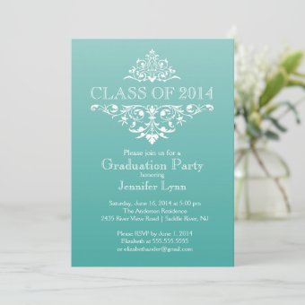 Formal Teal Elegant Flourish Graduation Party Invitation | Zazzle