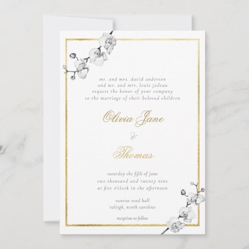 Formal Traditional Gold Frame Simple Art Wedding Invitation | Zazzle