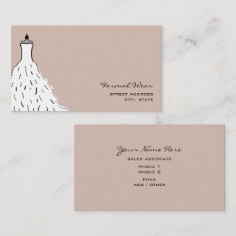 Formal Wear Boutique - Feathery Wedding Dress Business Card | Zazzle