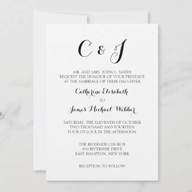 Formal Wedding Invitation Wording Bride's Parents | Zazzle