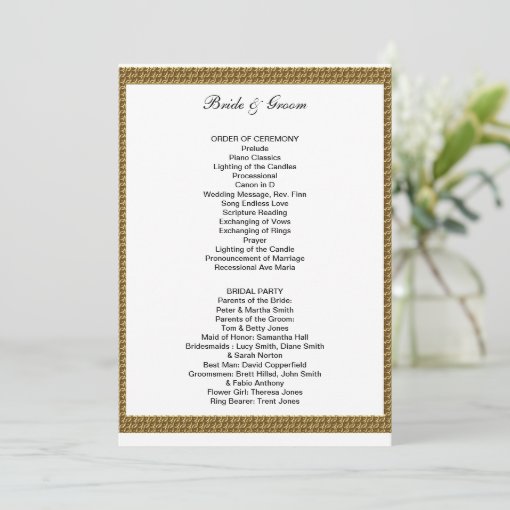 Formal Wedding Program White and Gold | Zazzle