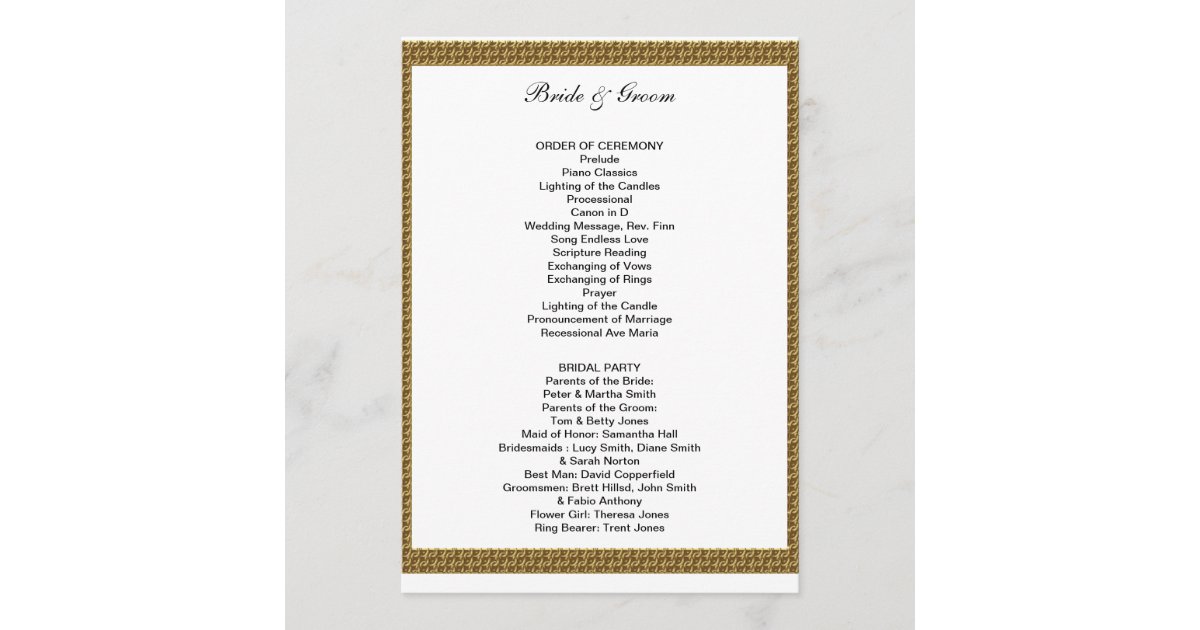 Formal Wedding Program White and Gold | Zazzle