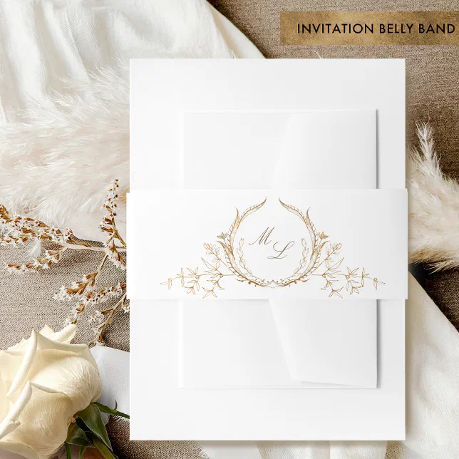 Formal White and Gold Wedding Monogram Calligraphy Invitation Belly Band | Zazzle
