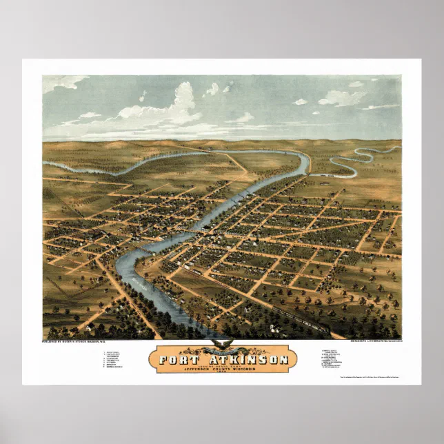 Fort Atkinson, WI Panoramic Map - 1870 Poster | Zazzle