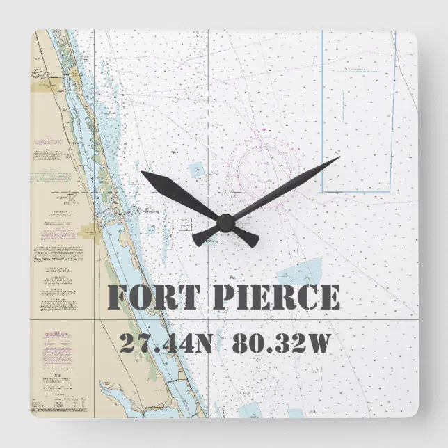 Fort Pierce FL Latitude & Longitude Nautical Chart Square Wall Clock ...