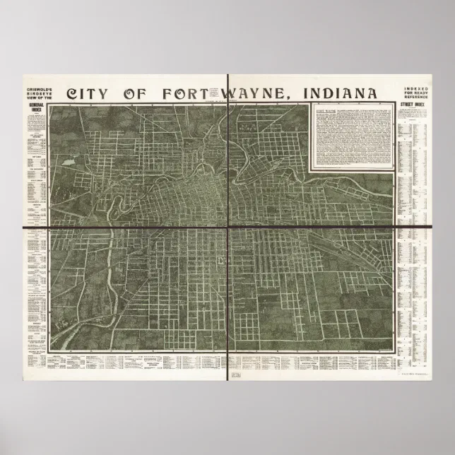 Fort Wayne Indiana 1907 Antique Panoramic Map Poster | Zazzle