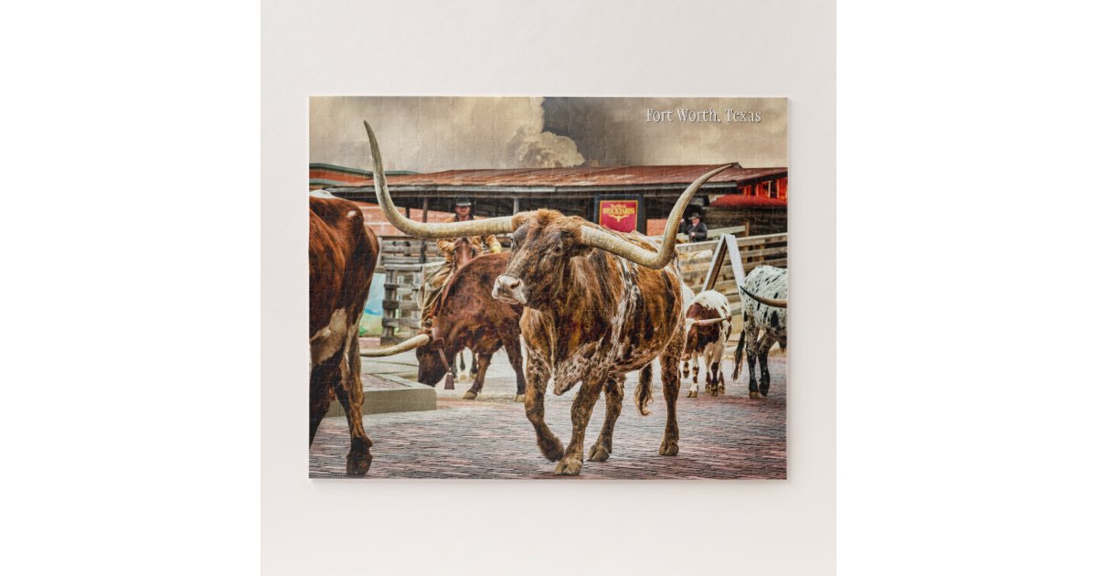 Fort Worth Cattle Drive, Longhorn Jigsaw Puzzle | Zazzle
