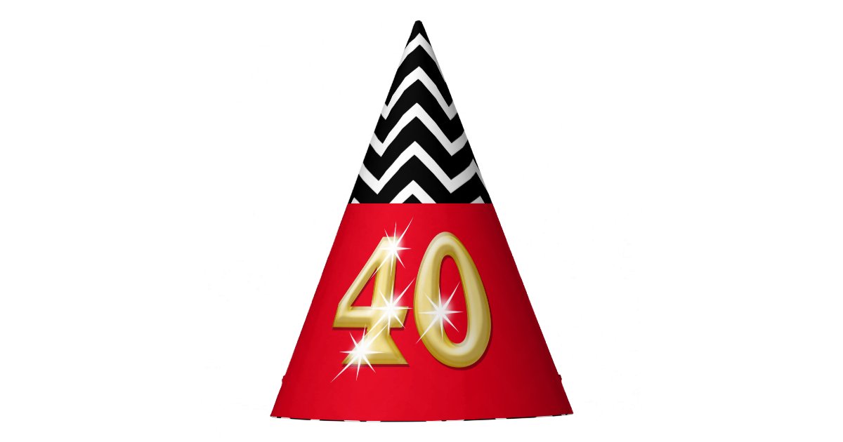 Fortieth 40th birthday red gold black white party hat | Zazzle
