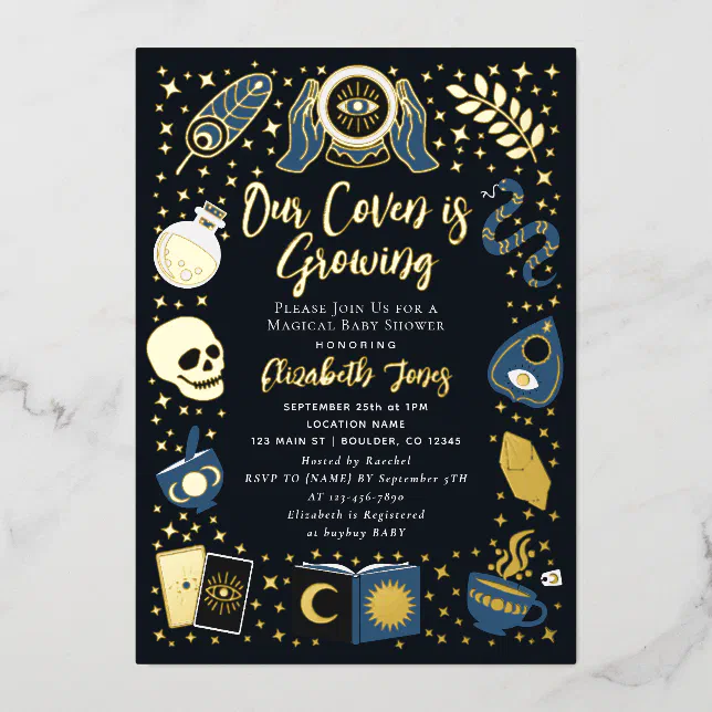 Fortune Teller Future Witchy Boy Baby Shower Foil Invitation | Zazzle