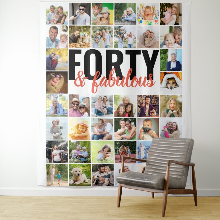 Forty and Fabulous 40 Photo Collage Birthday Tapestry | Zazzle