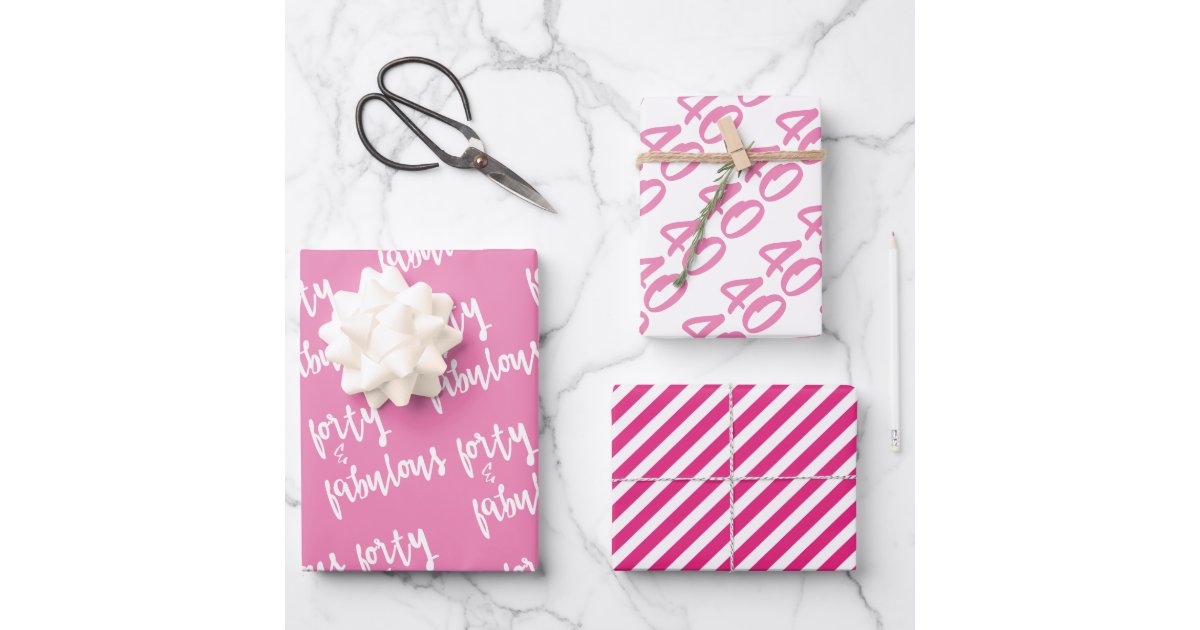 Forty & Fabulous - Fun Pink 40th Birthday Wrapping Paper Sheets | Zazzle