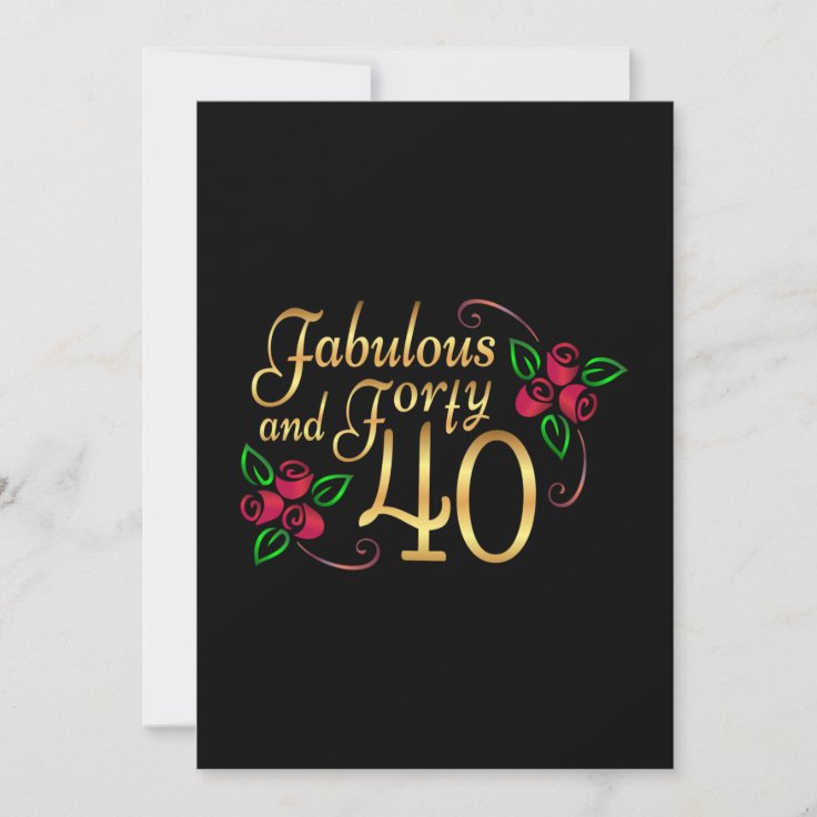 Forty Fabulous Gold Black Red Roses Birthday Card | Zazzle
