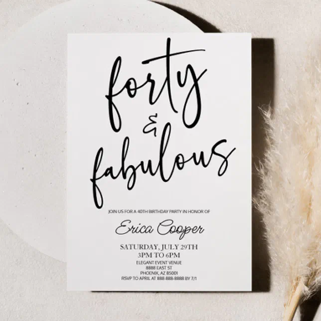 Forty & Fabulous Minimal 40th Birthday Party Invitation | Zazzle