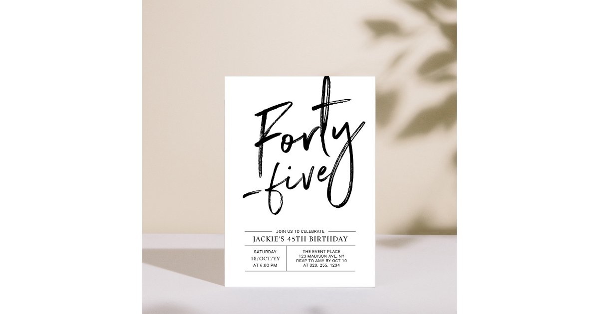 Forty Five | Modern 45th Birthday Party Invitation | Zazzle