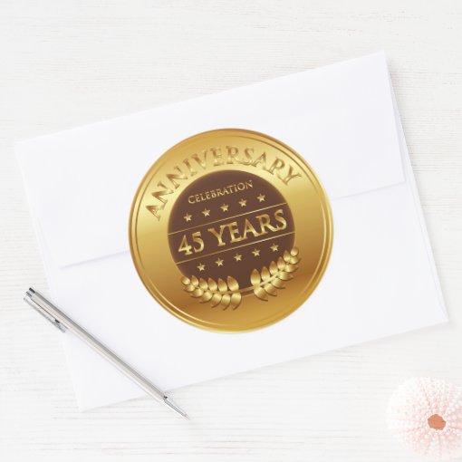 Forty Five Years Anniversary Gold Medal Classic Round Sticker | Zazzle