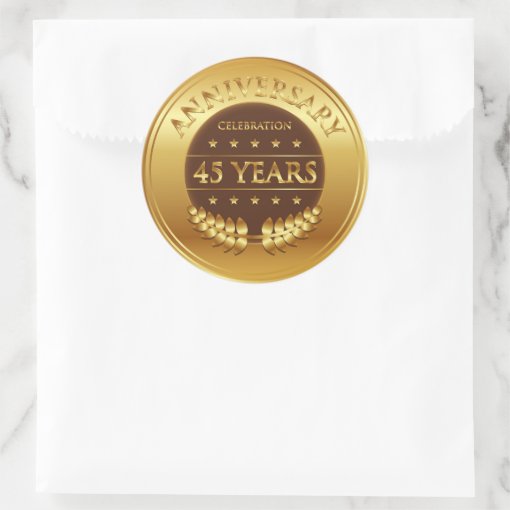 Forty Five Years Anniversary Gold Medal Classic Round Sticker | Zazzle