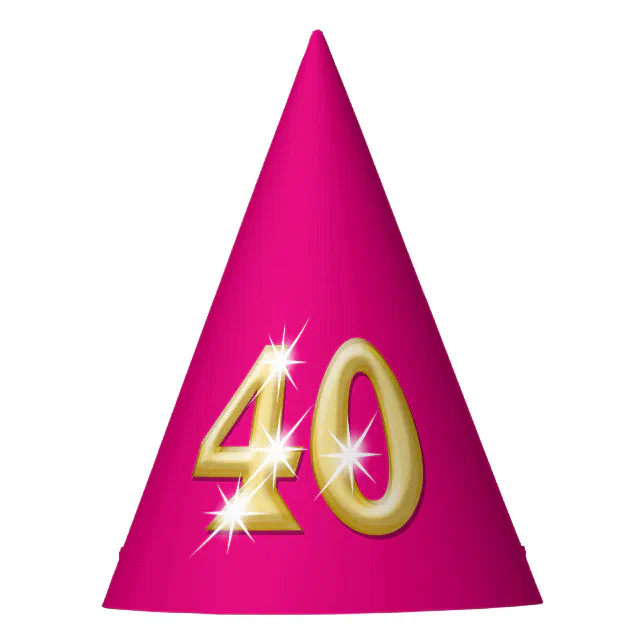 Forty fortieth birthday pink gold party hat | Zazzle