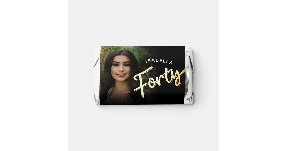 Forty gold black 40th Birthday custom photo Hershey's Miniatures | Zazzle