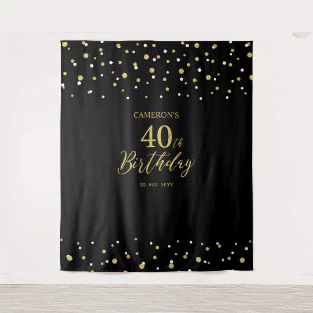 Forty | Gold & Black 40th Birthday Party Backdrop | Zazzle