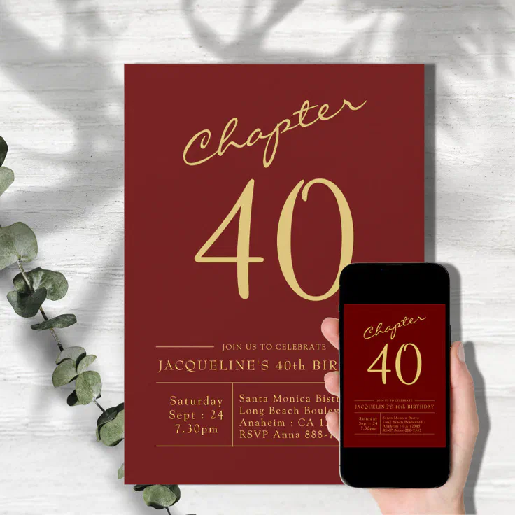 Forty Red Gold 40th Birthday Party Invitation | Zazzle