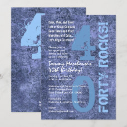 Forty Rocks! 40th Birthday Blue Jeans Grunge Invitation | Zazzle