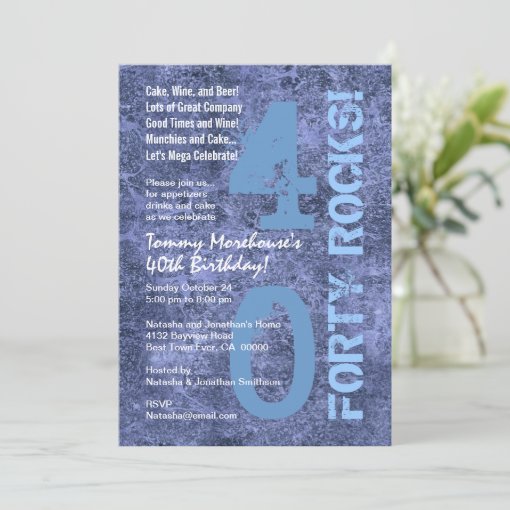 Forty Rocks! 40th Birthday Blue Jeans Grunge Invitation | Zazzle