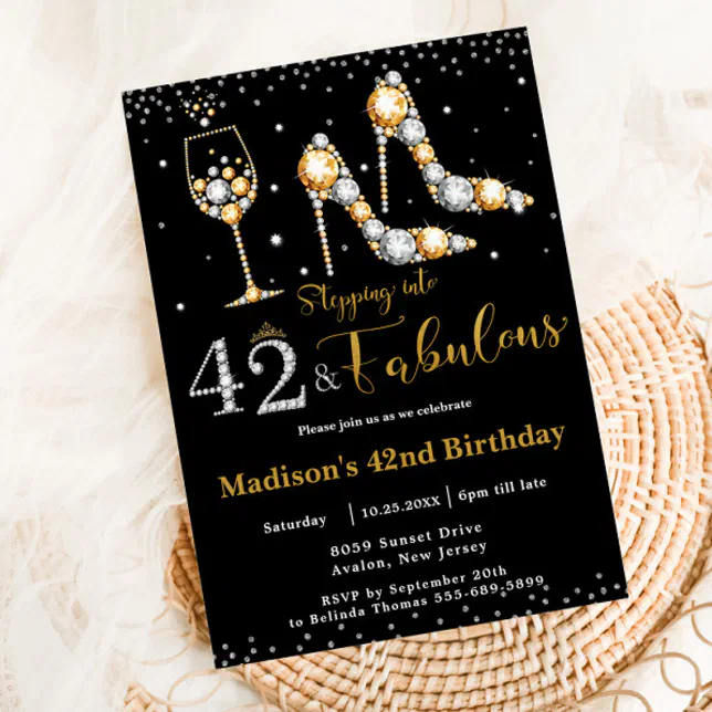 Forty Two & Fabulous High Heel Bubbly 42 Birthday Invitation | Zazzle