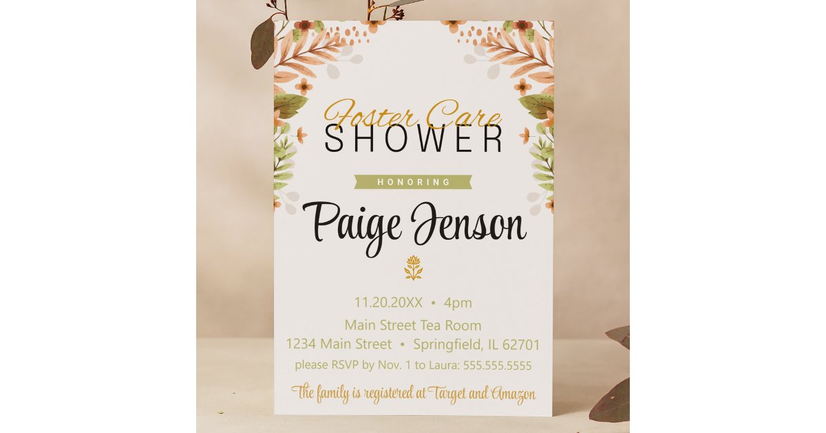 Foster Care Shower Green and Brown Botanicals Invitation | Zazzle