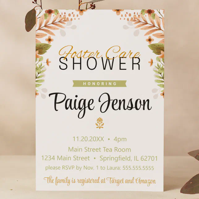Foster Care Shower Green and Brown Botanicals Invitation | Zazzle