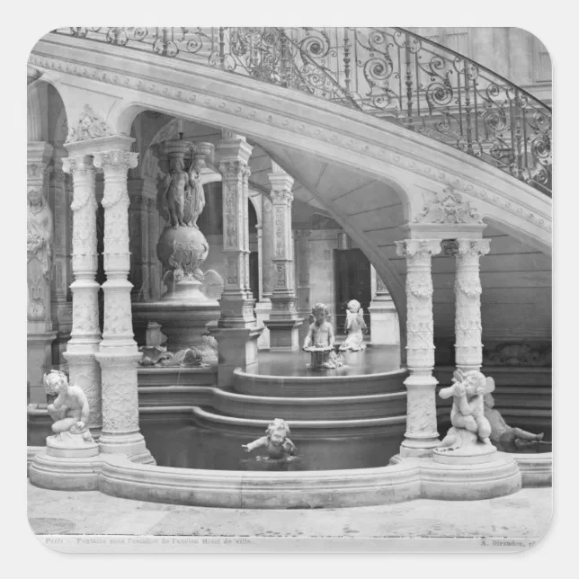 Fountain under the stairs of the Hotel de Square Sticker | Zazzle