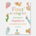 Four A-Saurus Dino 4th Birthday Party Welcome Sign | Zazzle