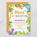 Four A-Saurus Dinosaur 4th Fourth Birthday Party Invitation | Zazzle