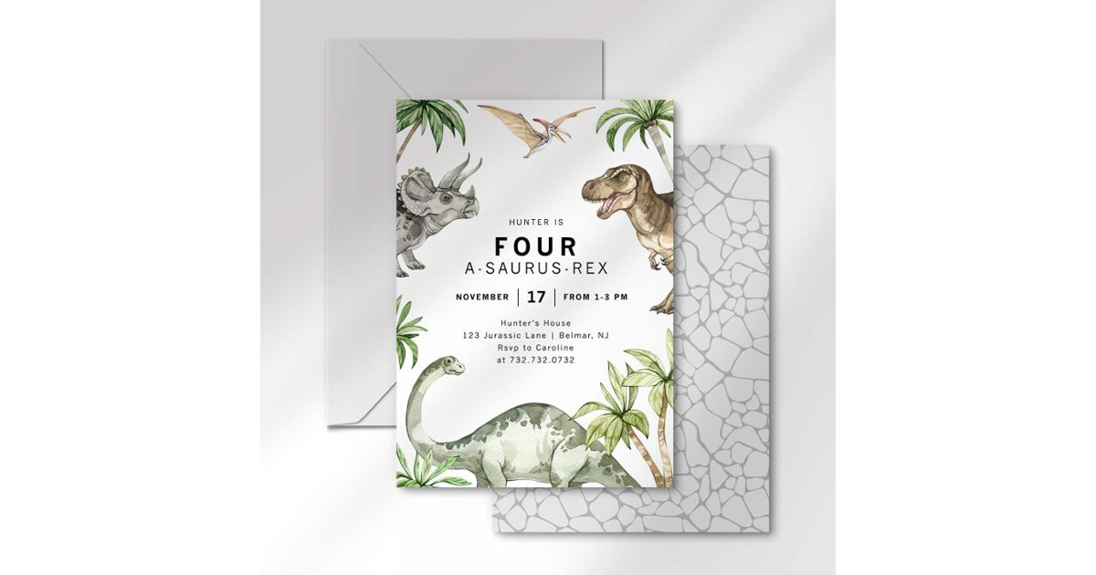 Four A-Saurus-Rex Dinosaur Birthday Invitation | Zazzle