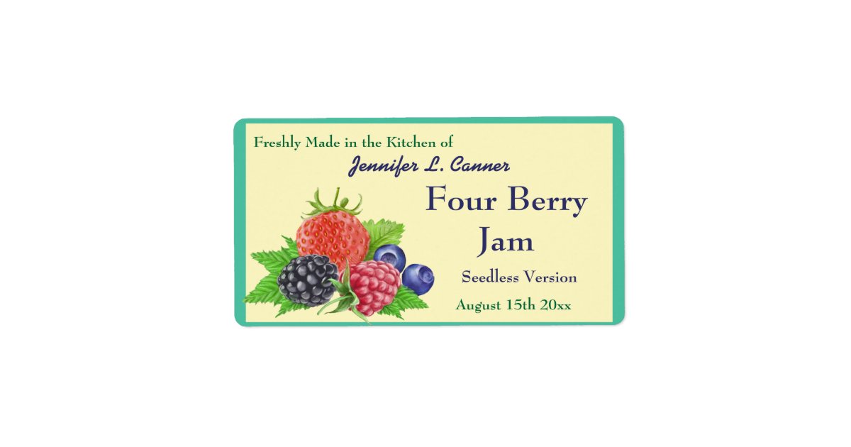 Four Berry Jam or Preserves Canning Jar Label | Zazzle