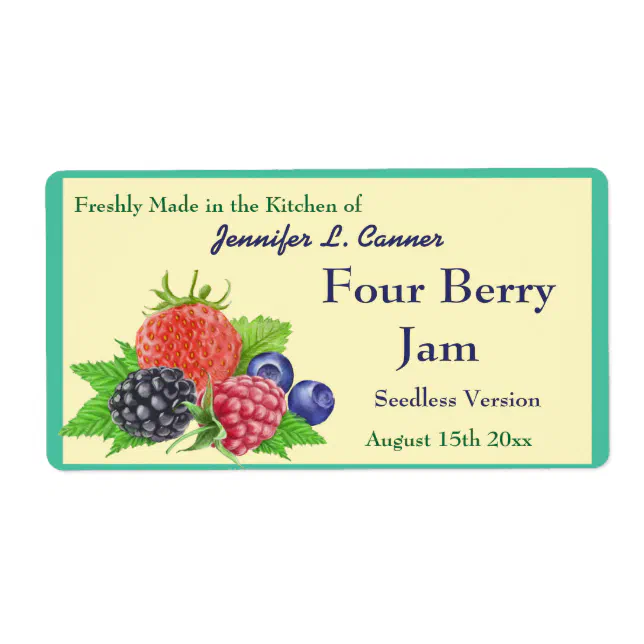 Four Berry Jam or Preserves Canning Jar Label | Zazzle