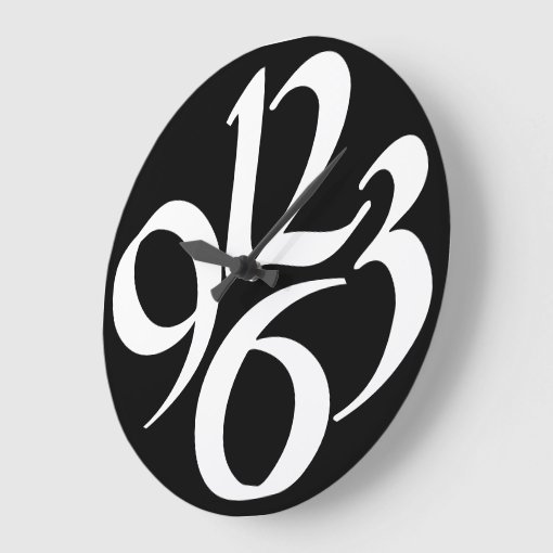 Four big white numbers on black large clock | Zazzle