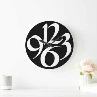 Four big white numbers on black large clock | Zazzle