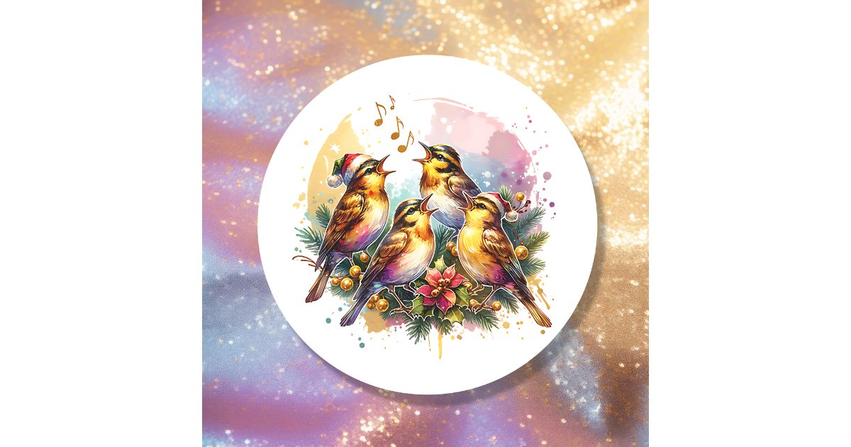 Four Calling Birds | Twelve Days of Christmas Classic Round Sticker ...