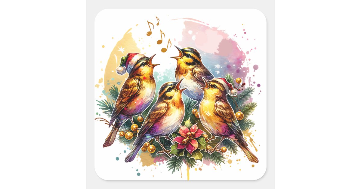 Four Calling Birds | Twelve Days of Christmas Square Sticker | Zazzle