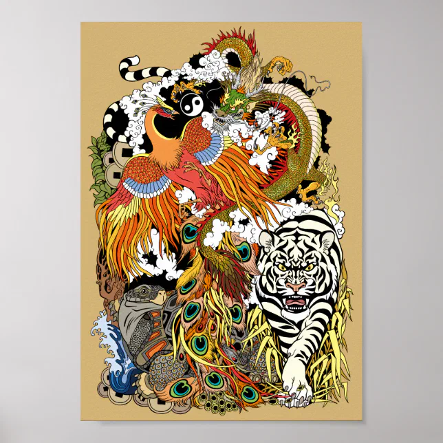 four celestial animals poster | Zazzle