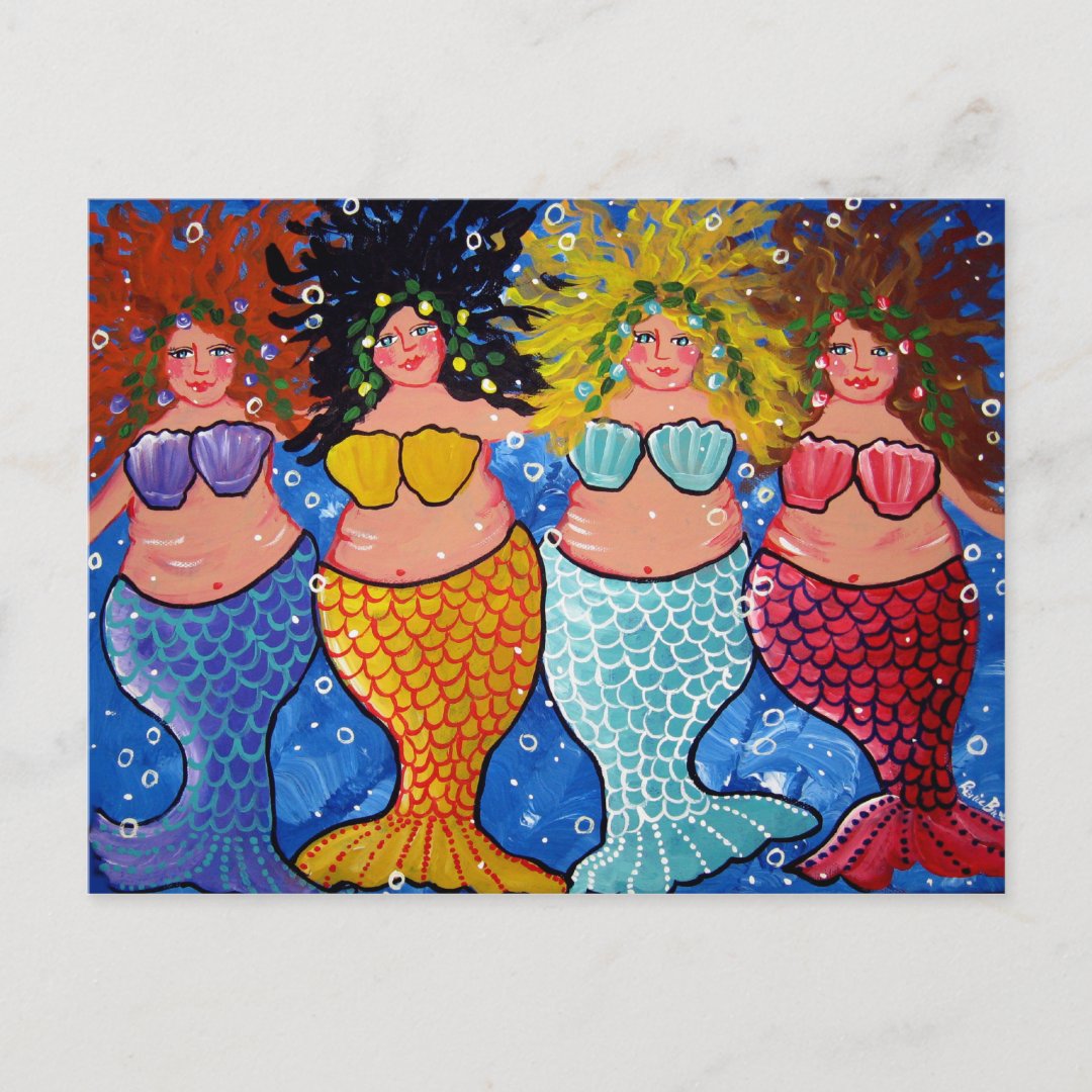 Four Chubby Mermaids Postcard | Zazzle