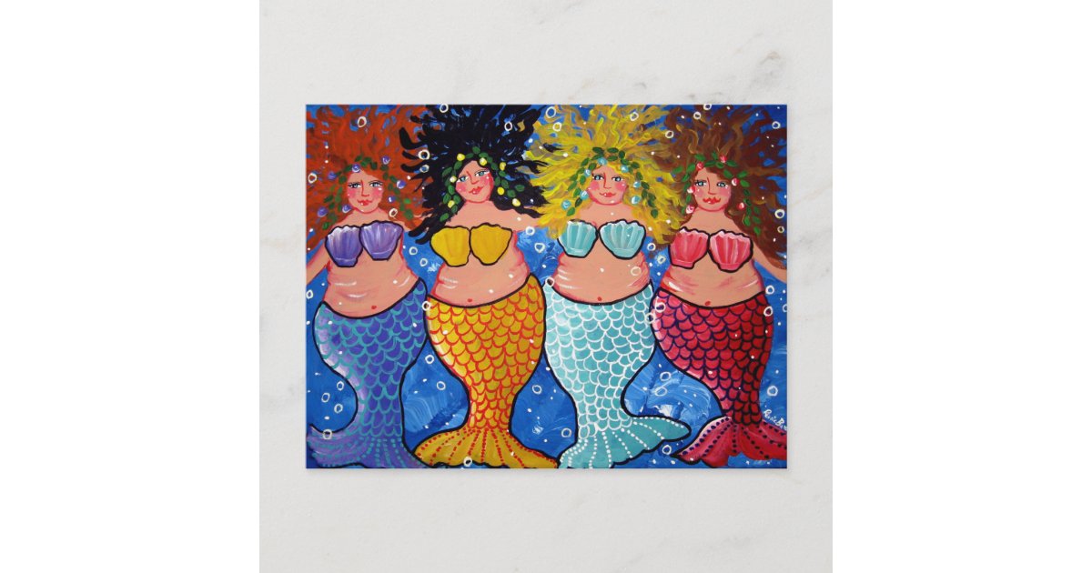 Four Chubby Mermaids Postcard | Zazzle