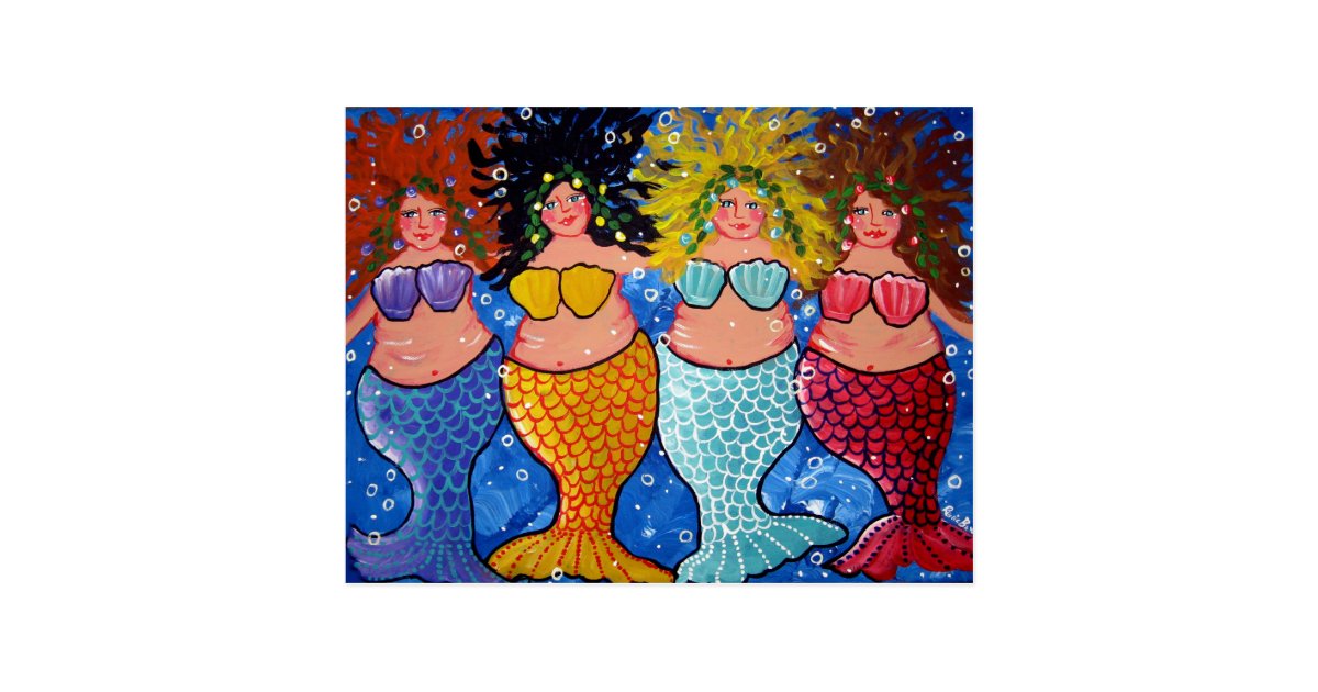 Four Chubby Mermaids Postcard | Zazzle.com