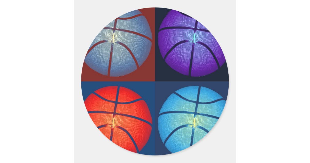 Four Color Pop Art Basketball Classic Round Sticker | Zazzle