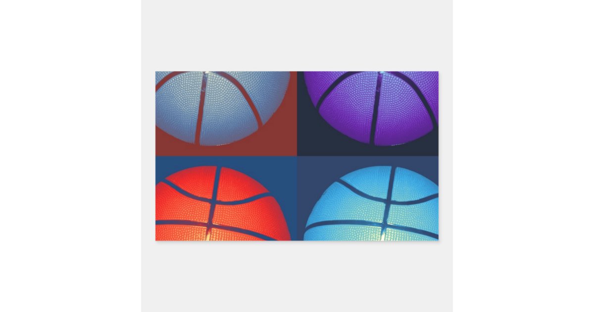 Four Color Pop Art Basketball Rectangular Sticker | Zazzle